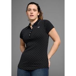 Poloshirt Kangaroos, Damen, Gr. 44/46, schwarz-wei&szlig; (schwarz, wei&szlig;, gepunktet), Rippware, Obermaterial: 100% Baumwolle, bedruckt, gemustert, gepunktet, figurbetont h&uuml;ftbedeckend, Rundhals, Shirts, aus weicher Baumwollware, gro&szlig;e Gr&ouml;&szlig;en