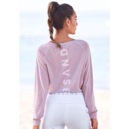 Longsleeve ELBSAND "Tira", Damen, Gr. L (40), lila (lila meliert), Jersey, Obermaterial: 50% Baumwolle, 50% Polyester, meliert, figurumspielend h&uuml;ftlang, Rundhals, Shirts, mit Logodruck hinten, Langarmshirt, sportlich-casual, Topseller