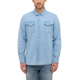 Mustang Herren Langarmhemd "Herren Style Duver"blau 200, Gr. L, unifarben, Popeline, 100% Baumwolle, Hemden