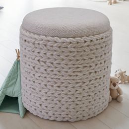 Pharao24.de Polsterhocker Pouf in Cremeweiß im Skandi Design