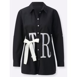 WITT Damen Longbluse mit Stickerei-Schriftzug, schwarz-wei&szlig;, Gr&ouml;&szlig;e 50