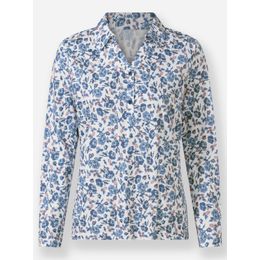 sheego Gro&szlig;e Gr&ouml;&szlig;en Poloshirt floral bedruckt, ecru-jeansblau-bedruckt, Gr&ouml;&szlig;e 52 - Damen