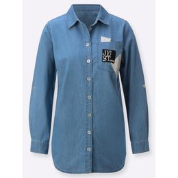 WITT Damen Longbluse mit Glitzerkn&ouml;pfen, blue-bleached, Gr&ouml;&szlig;e 38