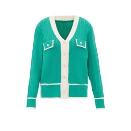 NALLY Strickjacke Damen Gr&ouml;&szlig;e XS/S gr&uuml;n / wei&szlig;