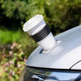 Silwy To-Go-Cup Porzellan Becher mit Deckel inkl. Metall-Nano-Gel Pad Untersetzer (350 ml) - Becher & Tassen