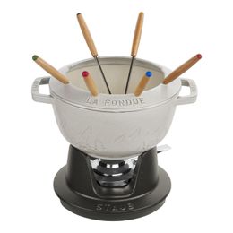 Staub Specialities Fondue Set Gebirge 20 cm, rund, Weisser Tr&uuml;ffel, Gusseisen