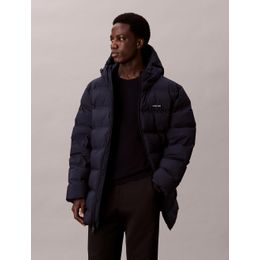 Steppmantel Calvin Klein "LS BONDED CHNNLD LONG HOODED PUF", Herren, Gr. L, blau (schwarz sapphire), Web, Obermaterial: 100% Polyester, unifarben, regular fit ca. Mitte Oberschenkel, Rundhals, eingesetzt gerader Abschluss, Mäntel, Mit Rundhalsausschnitt, regular fit