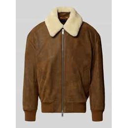 BOSS Orange Regular Fit Lederjacke mit abnehmbarem Lammfellkragen Modell 'JONIER'