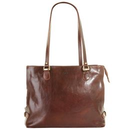 Pike Shopper PIKÉ, Damen, Gr. B/H/T: 36cm x 30cm x 11cm onesize, braun, Leder, glänzend, Taschen, echt Leder, Made in Italy