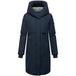Wintermantel Navahoo "Domingaa 14", Damen, Gr. XS (34), blau (navy), Obermaterial: 100% Polyester; Futter 1: 95% Polyester, 5% Elasthan; Futter 2: 100% Polyester; Wattierung: 100% Polyester; &Auml;rmelfutter: 100% Polyester, figurumspielend knieumspielend, hoch geschlossener Ausschnitt, verstellbar Rippstrickb&uuml;ndchen mit Druckknopf,verstellbar, M&auml;ntel Wintermantel, Langer warmer Mantel mit magnetischen