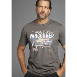 MAN'S WORLD T-Shirt MAN'S WORLD, Herren, Gr. M (48/50), grau (dunkel grau), Jersey, Obermaterial: 100% Baumwolle, bedruckt, regular fit, Rundhals, Shirts T-Shirt, Kurzarm, bedruckt, Rundhalsausschnitt, aus dehnbarem Jerseystoff