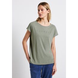 T-Shirt Street One, Damen, Gr. 40, dusty milky grün, Jersey, Obermaterial: 70% Modal, 30% Polyester, bedruckt, unifarben, hüftbedeckend, Rundhals, Shirts, mit Wording aus Schmucksteinen