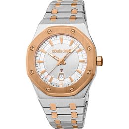 Roberto Cavalli Quarzuhr »Uomo Ottagono« Armbanduhr, Herrenuhr, Edelstahlarmband, analog, Tag silberfarben, roségoldfarben-silberfarben...