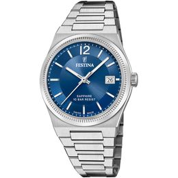 Festina Damen Quarzuhr &raquo;Riv&eacute; Collection&laquo; Armbanduhr, Damenuhr, Swiss Made, Saphirglas, bis 10 bar wasserdicht silber