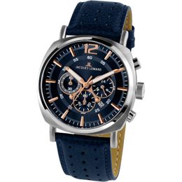 Jacques Lemans Chronograph »Lugano« Quarzuhr, Armbanduhr, Herrenuhr, Datum, Stoppfunktion, Lederarmband braun-dunkelblau Topaktueller...