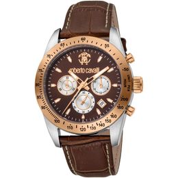 Roberto Cavalli Chronograph »Uomo Chrono« Quarzuhr, Armbanduhr, Herrenuhr, Lederarmband, analog, Tag dunkelbraun-braun Ausdrucksstarker Chronograph...