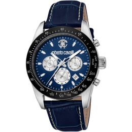 Roberto Cavalli Chronograph »Uomo Chrono« Quarzuhr, Armbanduhr, Herrenuhr, Lederarmband, analog, Tag dunkelblau-dunkelblau Ausdrucksstarker...