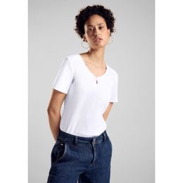 Street One Kurzarmshirt Rippoptik und V-Ausschnitt mit Schlitz white 40 40 Geripptes T-Shirt von Street One