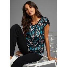 Laura Scott Shirtbluse aus glänzendem Satin schwarz-petrol 40 40 Feminines Blusenshirt von Laura Scott