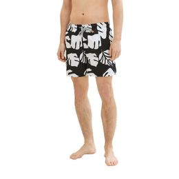 Tom Tailor Denim Badeshorts gemustert mit Eingrifftaschen black white big leaves print S - N-Gr N-Gr S Stretch-Badeshorts von Tom Tailor Denim