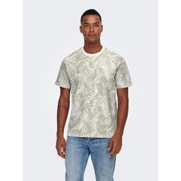 Only & Sons ONLY & SONS Rundhalsshirt »ONSPERRY LIFE REG LEAF AOP SS TEE« Cloud Dancer AOP:CLOUD DANCER W. SEAGRASS L L Modisches Kurzarmshirt mit trendigem Druck