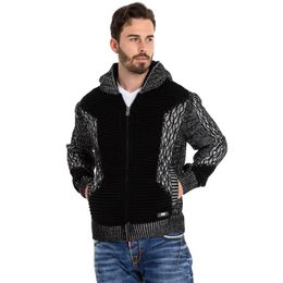 Cipo & Baxx CIPO & BAXX Cardigan mit flauschiger Kapuze BLACK S S Reißverschluss-Cardigan von Cipo & Baxx
