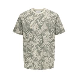 Only & Sons ONLY & SONS Rundhalsshirt »ONSPERRY LIFE REG LEAF AOP SS TEE« Castor Gray AOP:CASTOR GRAY W. SILVER LINING M M Modisches Kurzarmshirt mit trendigem...
