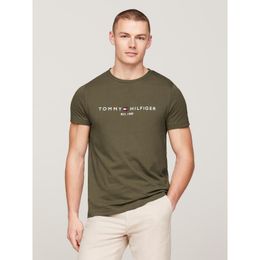Tommy Hilfiger T-Shirt &raquo;TOMMY LOGO TEE&laquo; aus reiner Baumwolle army green XL XL Schmale Passform und Kurzarm-Design f&uuml;r eine schmeichelnde Silhouette