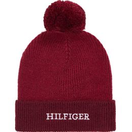 Tommy Hilfiger Bommelmütze »MONOTYPE POMPOM BEANIE« mit gesticktem Logoschriftzug Rouge L (XL) Mütze von Tommy Hilfiger