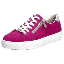 Rieker Plateausneaker mit weicher MemoSoft-Innensohle, Freizeitschuh, Halbschuh, Schnürschuh fuchsia-silber 41 41 Mit seitlichem Reißverschluss und...