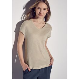 Street One T-Shirt im Glitzer-Look cotton beige 36 36 Glitzerndes V-Neck Shirt von Street One