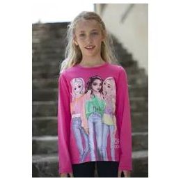 Top Model Langarmshirt TOPMODEL "Topmodel Langarmshirt", M&auml;dchen, Gr. 164, pink (fandango pink), Single Jersey, Obermaterial: 100% Baumwolle, bedruckt, figurumspielend h&uuml;ftbedeckend, Rundhals, abgesteppte Kante, Shirts Langarmshirt, mit extra gro&szlig;em, coolem Frontmotiv