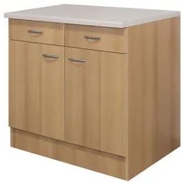 Unterschrank Flex-Well "Nano", braun (buche nachbildung), B:100cm H:85cm T:60cm, Holzwerkstoff, Schränke, Unterschrank, (B x H x T) 100 x 85/86 x 60 cm, für viel Stauraum