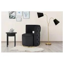 Sessel Kayoom "Drehsessel Beverly 125, drehbar, Gestell aus Eisen,samtige Oberfläch", schwarz (schwarz, gold), B:74cm H:77,5cm T:66,5cm, Bezug:Polyester (Samt) Korpus:MDF, Sperrholz Gestell:Eisen, Sessel, rund, glamourös, gesteppter Rücken, abgerundete,Drehsessel