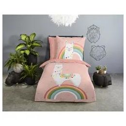 Kinderbettwäsche Good Morning "Llamaa", rosa, B/L: 135cm x 200cm, 1 Stk., 1 Stk., Renforcé, B/L: 80cm x 80cm, Garnitur: 2 Stk., Renforcé, Obermaterial: 100% Baumwolle, Bettwäsche, Baumwolle, 135x200, Reißverschluss, Wende, Kind, Mädchen, Lama, Rosa