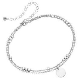 Fußkette mit Anhänger Smart Jewel "zweireihig, mit rundem Plättchen, Silber 925", silber, Fußkettchen, Damen, 28cm, Silber 925 (Sterlingsilber)