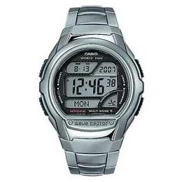 Funkchronograph Casio FUNK, silber (silberfarben), Armbanduhren, Herren, Quarzuhr, Armbanduhr, Herrenuhr, Funkuhr, Digitaluhr, Resinarmband