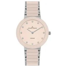 Keramikuhr Jacques Lemans "Monaco", rosa, Armbanduhren, Damen, Quarzuhr, Armbanduhr, Damenuhr, analog, Glaskristalle