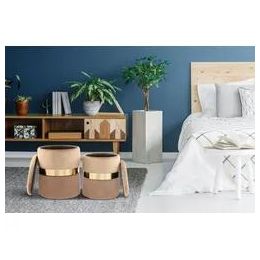 Stauraumhocker Kayoom "Hocker Zora 125 2er-Set, samtweicher Stoffbezug,runde elegante Form", braun (hellbraun, gold, braun), B:31,5cm H:38cm T:36cm, Bezug: Polyester (Samt) Korpus: MDF, Sperrholz Fassung: Stahl, Hocker, edles Design mit Metallring, gepolstert, mit Stauraum