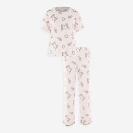 Urban Threads Rosafarbenes Pyjamaset mit Skelett-Hand-Motiv