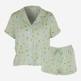 Sunday Salbeigrün-weißes Pyjamaset mit Kükenmuster