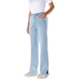 Damen Jeans mit weitem Bein und Schlitz blue-bleached, Gr&ouml;&szlig;e 56