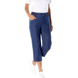 Damen 3/4-Jeans mit dekorativen Kn&ouml;pfen blue-stone-washed, Gr&ouml;&szlig;e 48