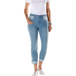 Damen 7/8-Jeans mit Schmetterlings-Eins&auml;tzen blue-bleached, Gr&ouml;&szlig;e 50