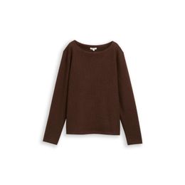 Tom Tailor Damen Soft-Touch Sweatshirt mit Knopf-Details, braun, Meliert, Gr. M