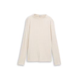 Tom Tailor Damen Cosy Langarmshirt mit Stehkragen, beige, Meliert, Gr. XL