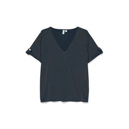 Véro Moda Kurzarmshirt VERO MODA "VMBAILEY S/S V-NECK T-SHIRT JRS BTQ GA", Damen, Gr. XS, blau (navy blazer stripes:gold lurex, button), Jersey, Obermaterial: 75% Polyester, 20% metallisierte Fasern, 5% Elasthan, gestreift, Shirts