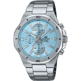 Chronograph CASIO EDIFICE, blau (hellblau, edelstahlfarben), Armbanduhren, Herren, Quarzuhr, Armbanduhr, Herrenuhr, Edelstahlarmband, analog, Tag