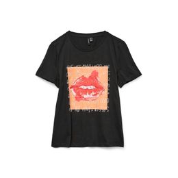 Véro Moda Kurzarmshirt VERO MODA "VMSORI FRANCI SS TOP BOX JRS GA", Damen, Gr. S, schwarz print:square kiss, Jersey, Obermaterial: 100% Baumwolle, bedruckt, regular fit normal, Rundhals, Shirts