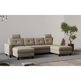 Wohnlandschaft Places of Style "Varese", grau (taupe), B:304cm H:91cm T:170cm, 95%Polyester 5%Polyamid, Sofas, wahlweise mit Bettfunktion und Bettkasten
